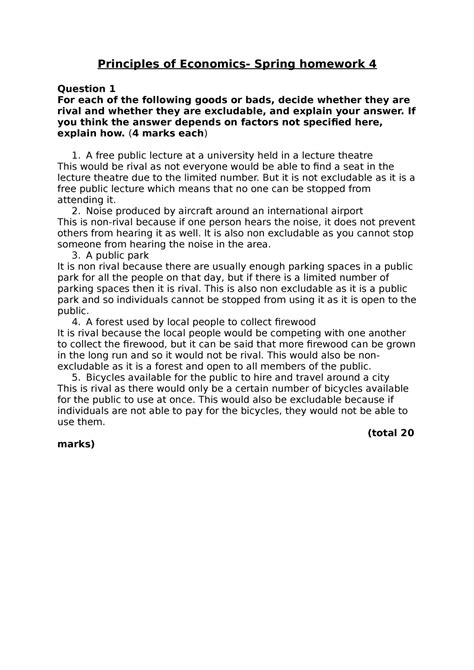 Spring Task 4 Part 1 Task 4 Part 1 Principles Of Economics Spring Homework 4 Question 1