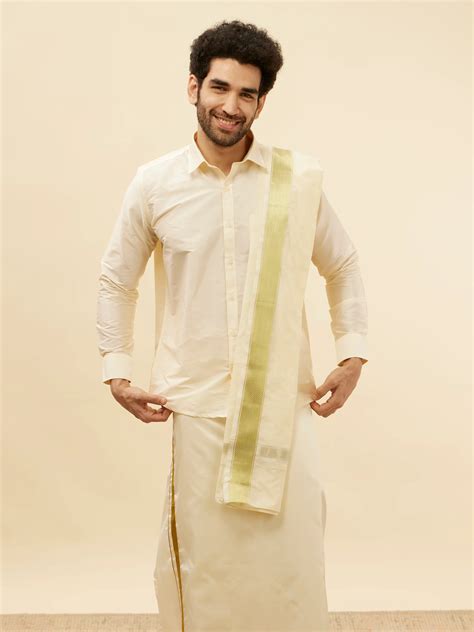 Buy Cream Traditional South Indian Shirt And Veshti Set Online In The Usa Manyavar