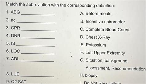 Answered Match The Abbreviation With The Corresponding Definition 1