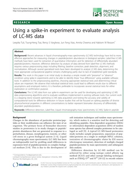 Pdf Using A Spike In Experiment To Evaluate Analysis Of Lc Ms Data