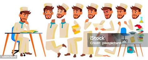 십 대 소년 벡터입니다 애니메이션 만들기 세트입니다 감정 제스처를 얼굴 아랍 무슬림 정서적 포즈 애니메이션 엽서 커버 현수막 디자인에 대 한 격리 된 만화 일러스트 레이 션