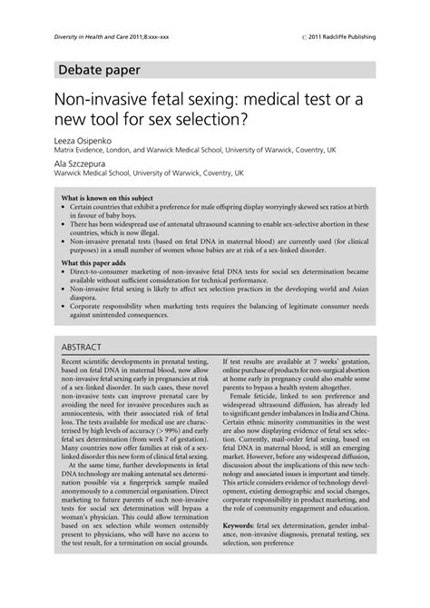 pdf non invasive fetal sexing medical test or a new tool for sex selection