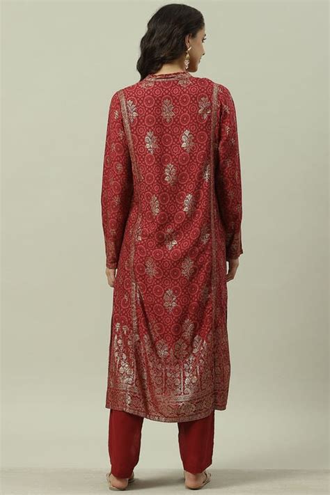 Rust Rayon Straight Printed Kurta At Biba India