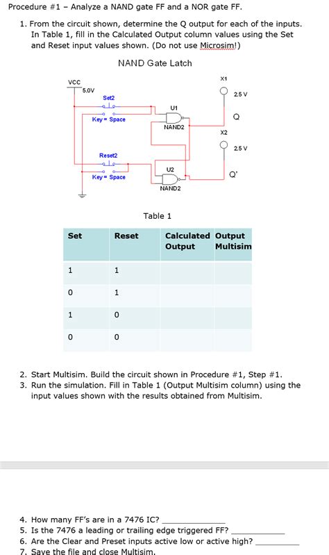 Procedure Analyze A NAND Gate FF And A NOR Gate Chegg Com