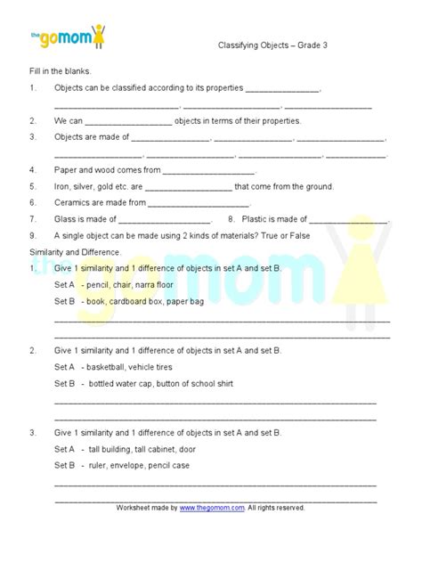 Objects Classifying Grade 3 Pdf Nature Worksheets Library