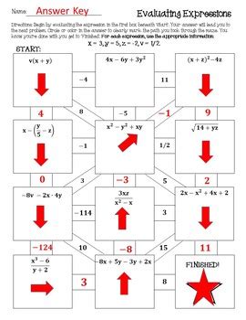 Evaluating Algebraic Expressions Worksheet Distance Learning Activity
