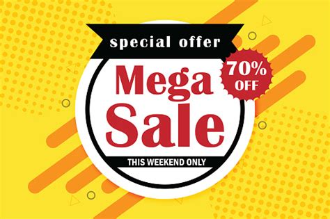 광고 할인을위한 밝은 현대 메가 세일 배너 디자인 스페셜 오퍼 포스터를 위한 벡터 템플릿 1위에 대한 스톡 벡터 아트 및 기타 이미지 1위 70 가격 Istock
