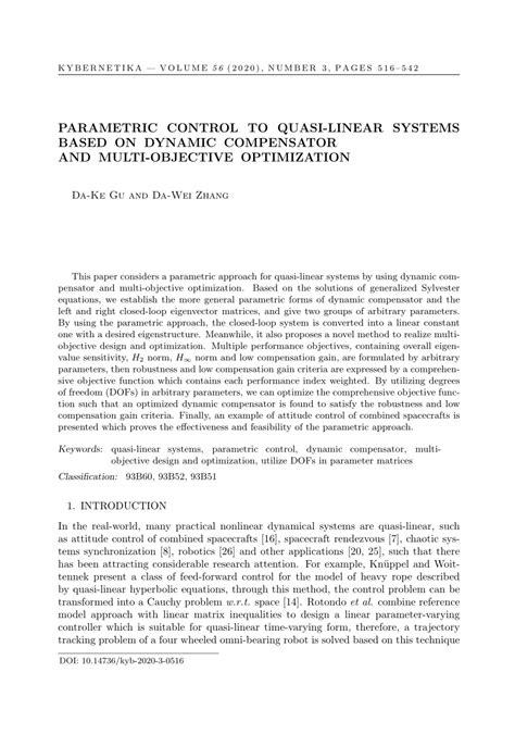 Pdf Parametric Control To Quasi Linear Systems Based On Dynamic