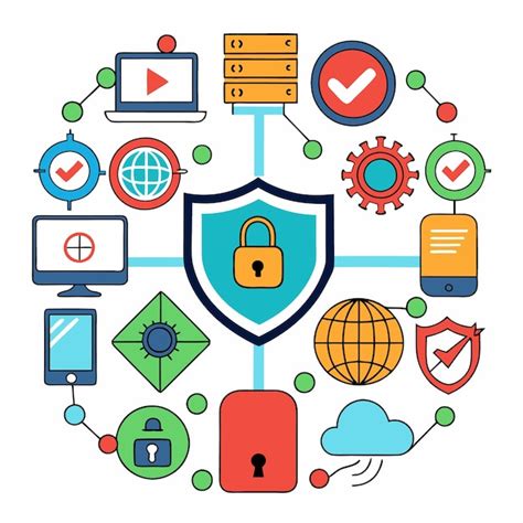 Cyber Security Concept With Lock Shield And Checkmark Icons Premium