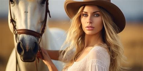 Cowgirl With Horse Generative Ai Premium Ai Generated Image