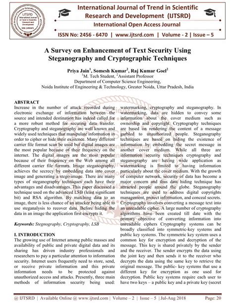 Pdf A Survey On Enhancement Of Text Security Using Steganography And Cryptographic Techniques
