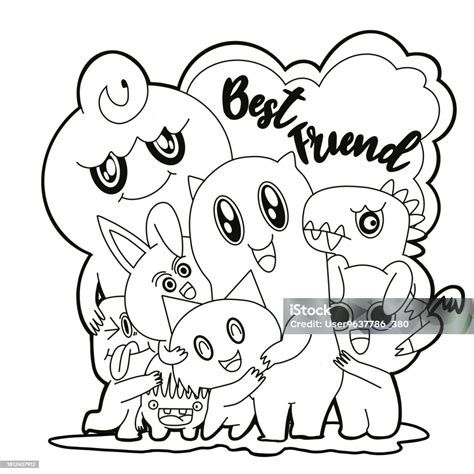 손으로 그린 삽화 괴물 낙서 손으로 그린 만화 괴물 그림 만화 군중 낙서 손으로 그린 낙서 스타일흑백 줄무늬 색칠하기 책 구름에 대한 스톡 벡터 아트 및 기타 이미지