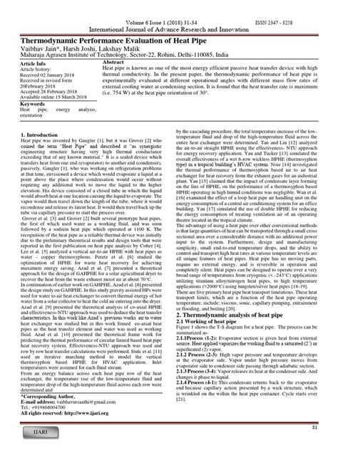 Thermodynamic Performance Evaluation Of Heat Pipe 2 Pdf Heat