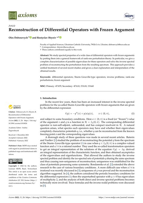 Pdf Reconstruction Of Differential Operators With Frozen Argument