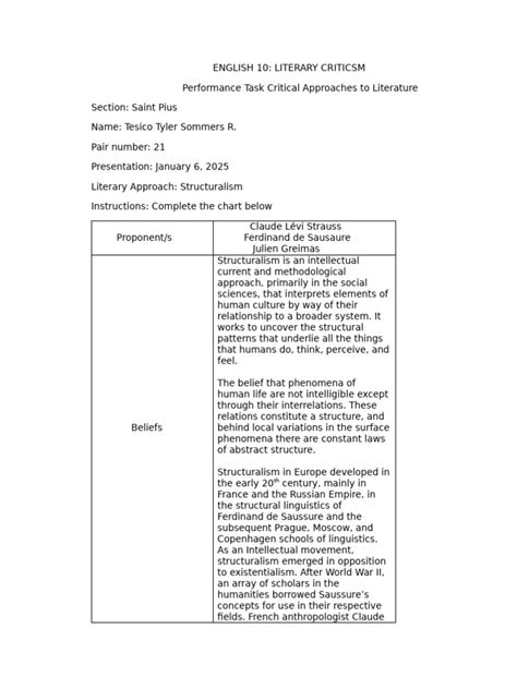 Structuralism Criticism Tyler Sommers Pdf Liberal Arts Education Human Communication