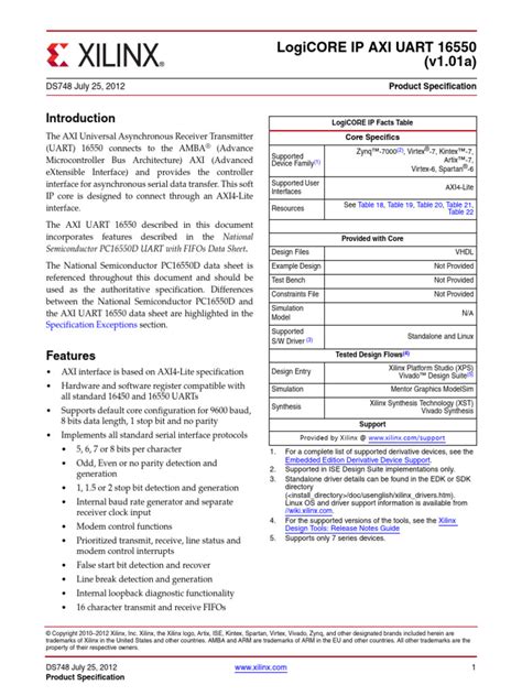 Ds748 Axi Uart16550 Pdf Computer Engineering Computer Architecture