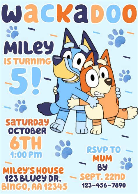 Bluey Birthday Invitation Bluey Invite Bluey And Bingo Party Etsy
