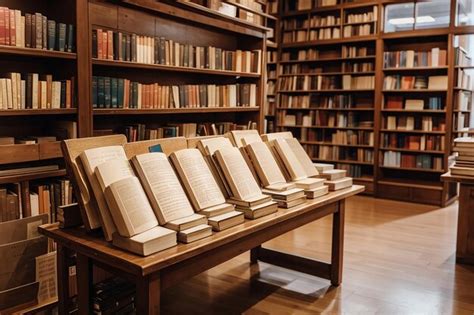 A Wooden Board In A Bookstore With Rows Of Books And Literature Premium Ai Generated Image