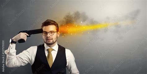 Man Shoots His Head With Gun And Lights Are Coming Out From His Head