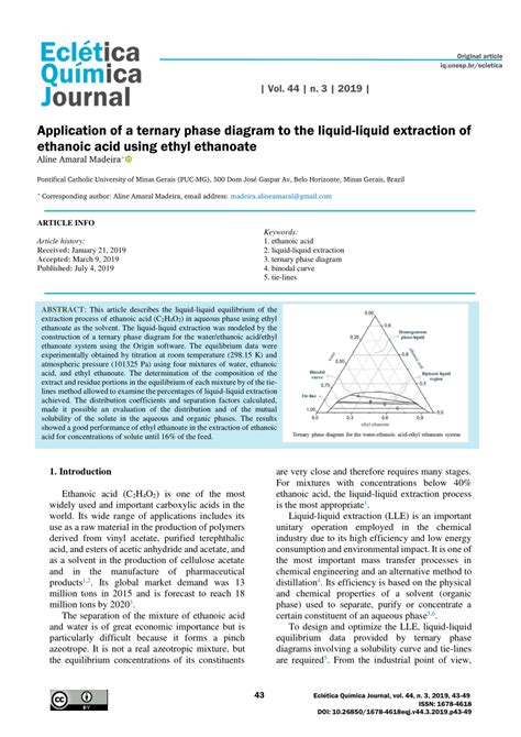 Pdf Application Of A Ternary Phase Diagram To The Liquid Liquid Extraction Of Ethanoic Acid