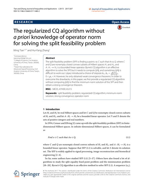 Pdf The Regularized Cq Algorithm Without A Priori Knowledge Of Operator Norm For Solving The