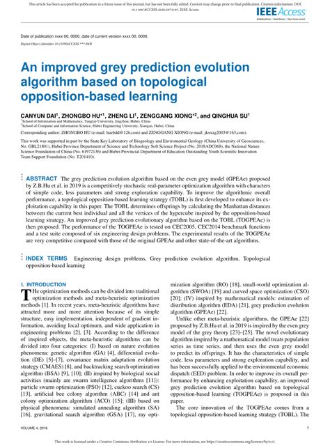 Pdf An Improved Grey Prediction Evolution Algorithm Based On
