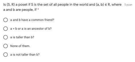 Solved Is S R A Poset If S Is The Set Of All People In Chegg Com