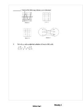 Common Core Algebra 2 Weekly 1 TpT
