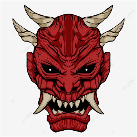 Oni Mask Illustration Art Vector Japan Style Red Devil Oni Mask Devil