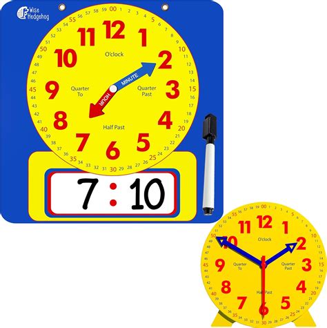 Wise Hedgehog Learning Clock Bundle Large Demonstration Dry Erase Clock And Handheld