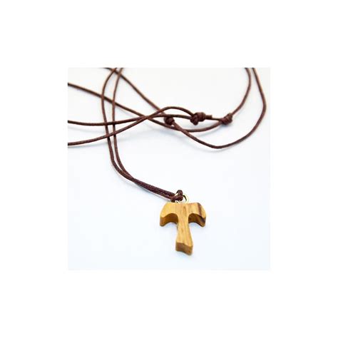 Stylized Tau Cross In Olive Wood Myriam