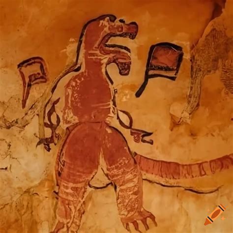 Ancient Cave Painting Of Godzilla With Mysterious Glyphs On Craiyon