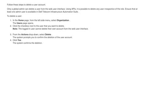 Delete A User Dell Telecom Infrastructure Automation Suite 2 0 Installation And Administration