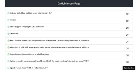 Issue Page App Codesandbox