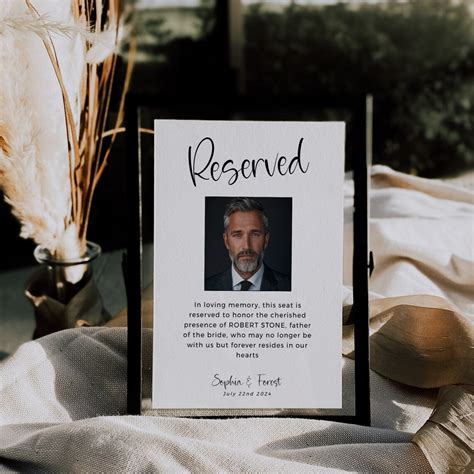Reserved In Memory Of Sign Photo Memorial Table Sign In Loving Memory