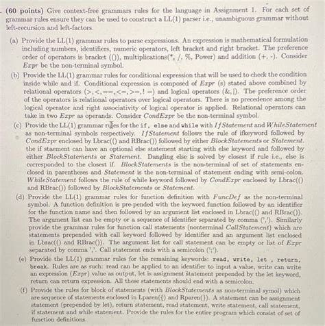 Solved 60 Points Give Context Free Grammars Rules For The