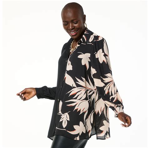 Iman Global Chic Half Printed Button Front Blouse 23418467 Hsn