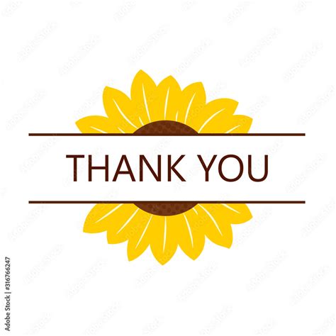 Split Sunflower With Thank You Clipart Image Isolated On White