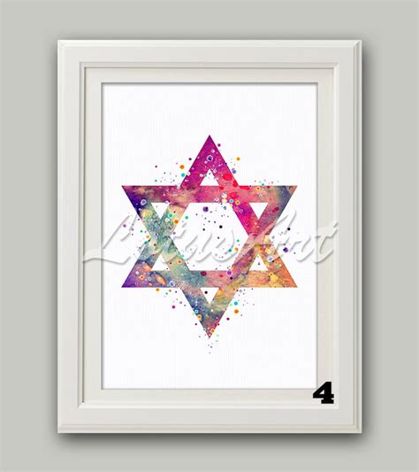 Star Of David Symbol Jewish Wall Art Watercolor Print Israel Etsy