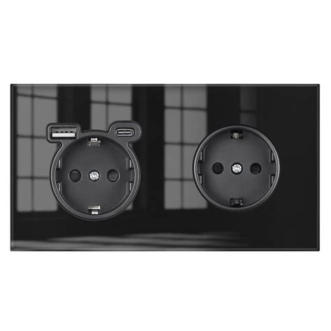Розетка электрическая 2 поста с Usb Type C Аc рамка 153х82мм стекло цвет черный купить на