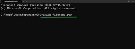 how to remove rar winrar password using cmd geeksforgeeks