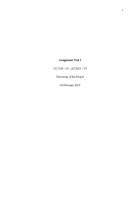 Programming Assignment Unit 2 Assignment Unit 2 Cs 1104 01 Ay2023 T University Of The
