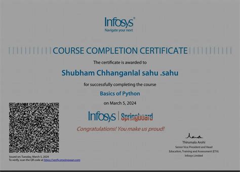 Shubham Sahu On Linkedin Basicofpython Infosysspringboard Pythoncertificate