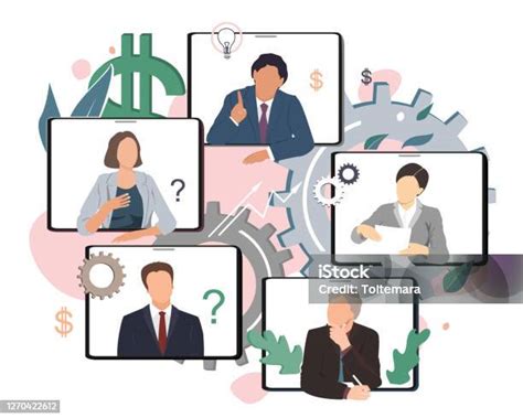 비즈니스 컨퍼런스 화상 콜 원격 프로젝트 관리 격리 작업 개념 집에서 작업 플랫 벡터 그림입니다 화상 통화에 대한 스톡 벡터