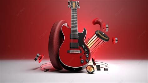빨간 일렉트릭 기타 오디오 트랙 3d 모델 배경 기타 배너 전단지 포스터 3d 일러스트 디자인으로 3d 렌더링 음악 배경 일러스트 및 사진 무료 다운로드 Pngtree