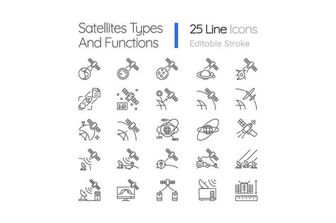 Satellites Types Linear Icons Set Masterbundles