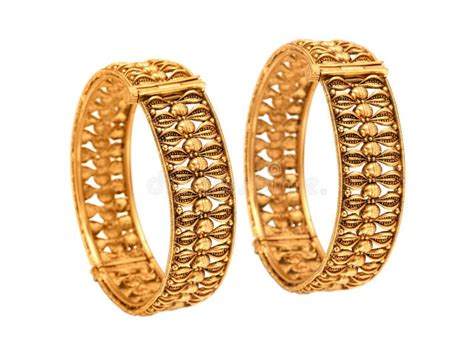 Indian Design Gold Bangle Isolated On White Background Antique Gold