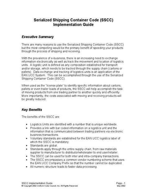 Serialized Shipping Container Code Sscc Implementation Guide Pdf Electronic Data