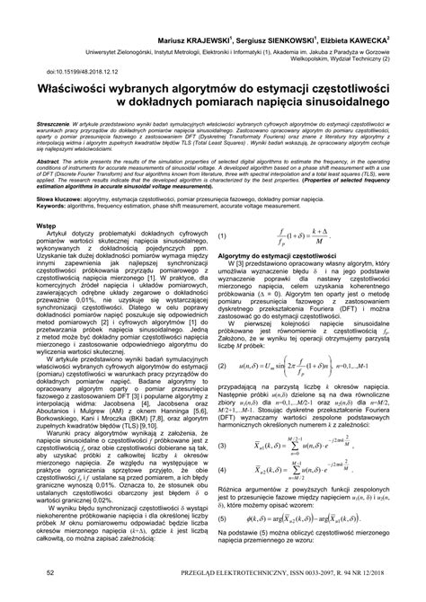 Pdf Properties Of Selected Frequency Estimation Algorithms In