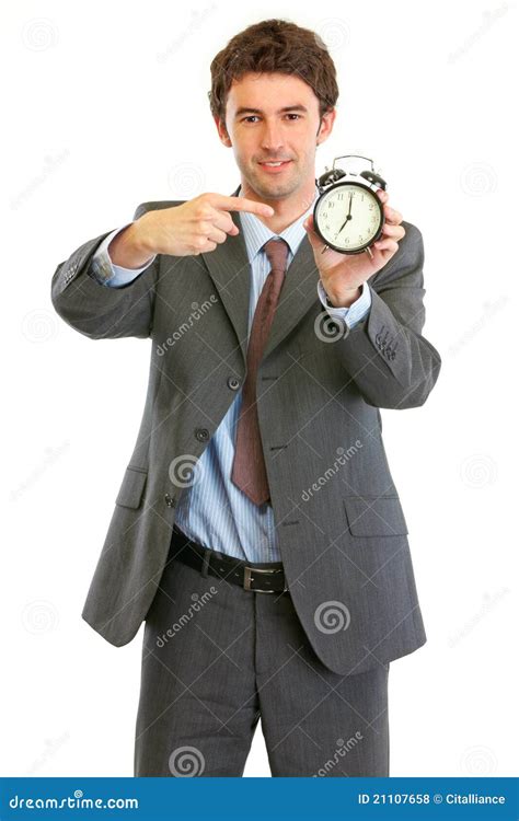 Modern Businessman Pointing On Alarm Clock Stock Photo Image Of Clock Friendly 21107658